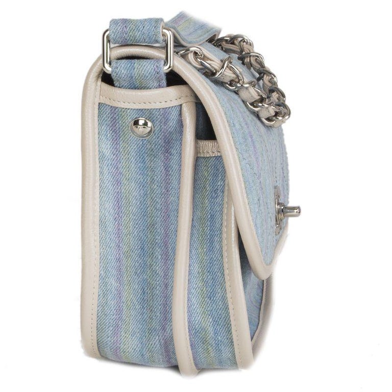 Chanel blue and multicoloured striped RUNWAY Denim Small Saddle ...