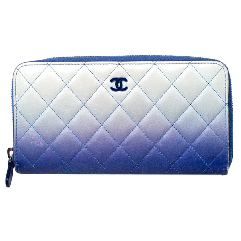 Chanel Blue Ombre Leather CC Zip Around Wallet For Sale at 1stDibs