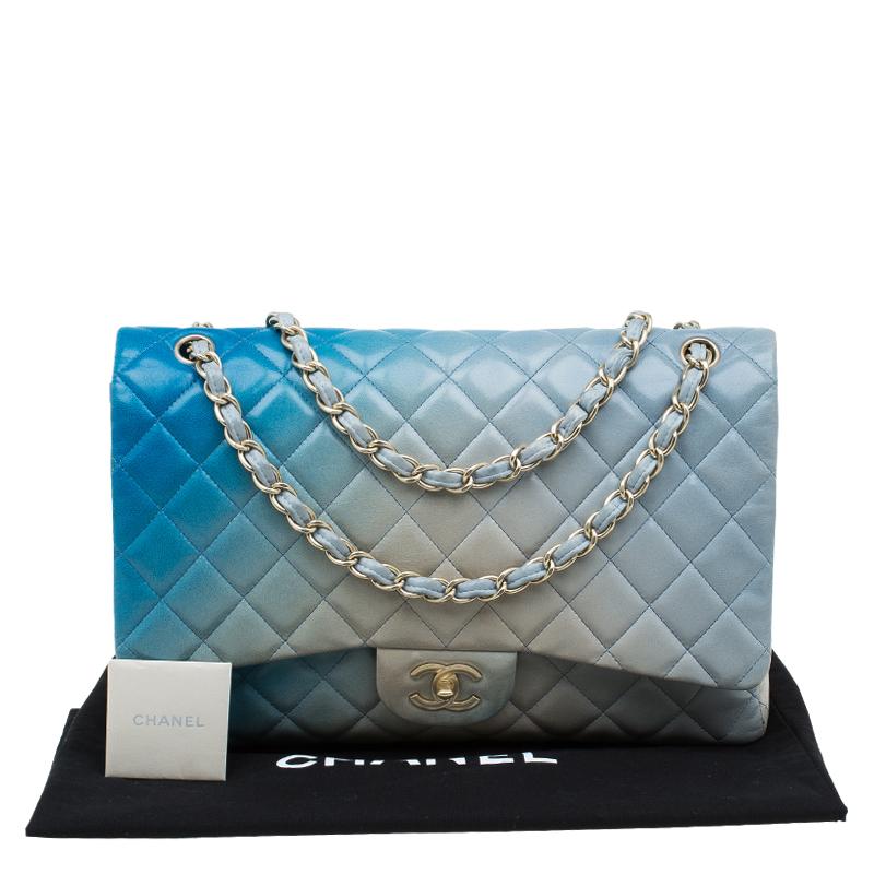 Chanel Blue Ombre Quilted Leather Maxi Classic Single Flap Bag For Sale ...