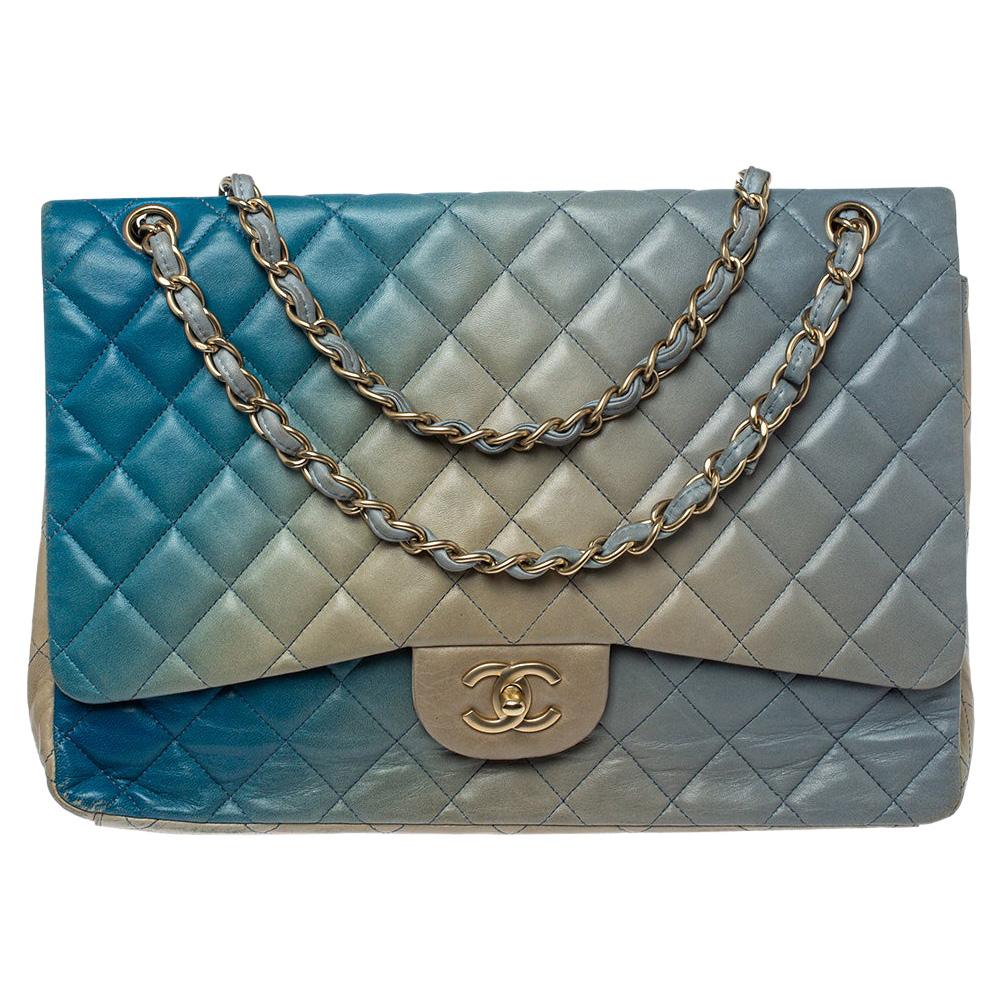 Chanel Blue Ombre Quilted Leather Maxi Classic Single Flap Bag at ...