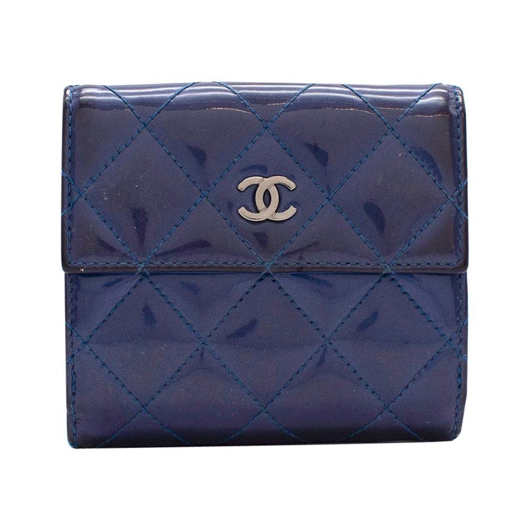 Chanel Blue Patent Leather CC Small Flap Wallet at 1stDibs