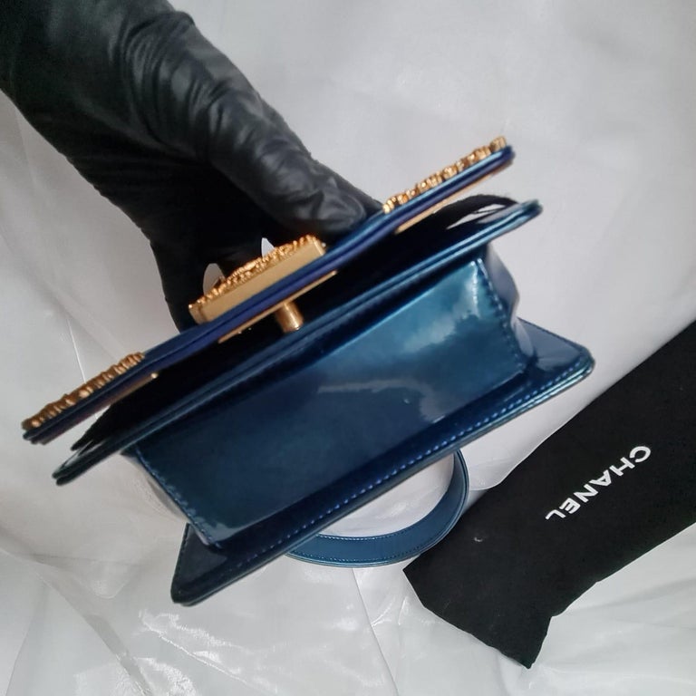 Chanel Blue Patent Quilted Mini Crossbody Boy Bag For Sale at 1stDibs