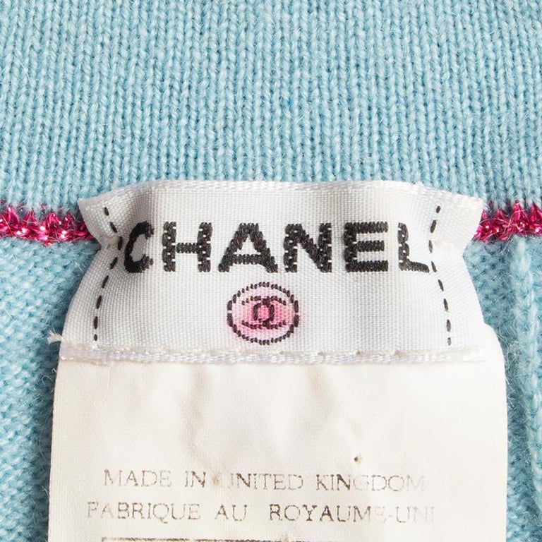 CHANEL blue and pink cashmere LUREX Short Sleeve Sweater 40 M at ...