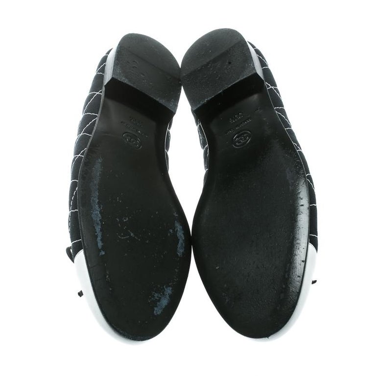 Chanel Blue Quilted Canvas With White CC Bow Cap Toe Ballet Flats Size ...