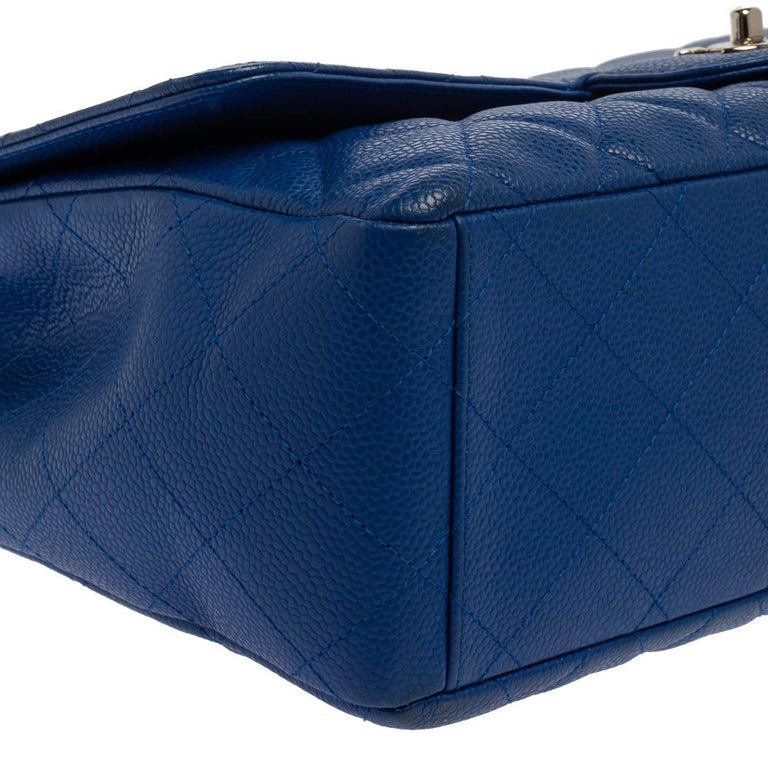 Chanel Blue Quilted Caviar Leather Maxi Classic Single Flap Bag at 1stDibs