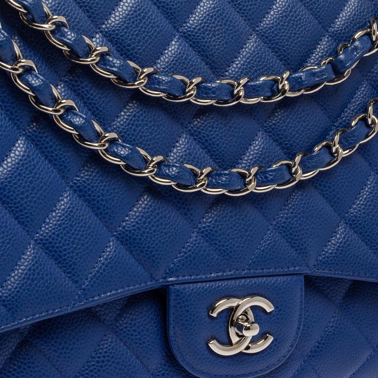 Chanel Blue Quilted Caviar Leather Maxi Classic Single Flap Bag at 1stDibs