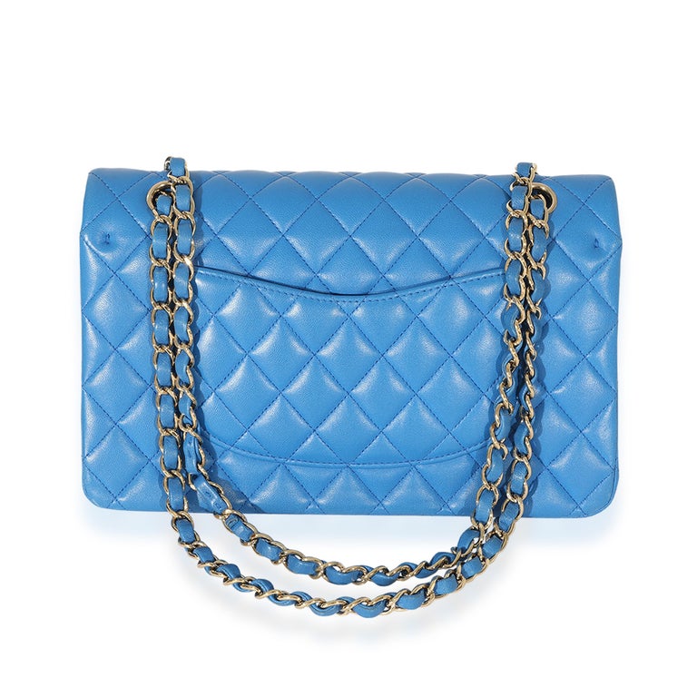 Chanel Blue Quilted Lambskin Medium Double Flap Bag For Sale at 1stDibs