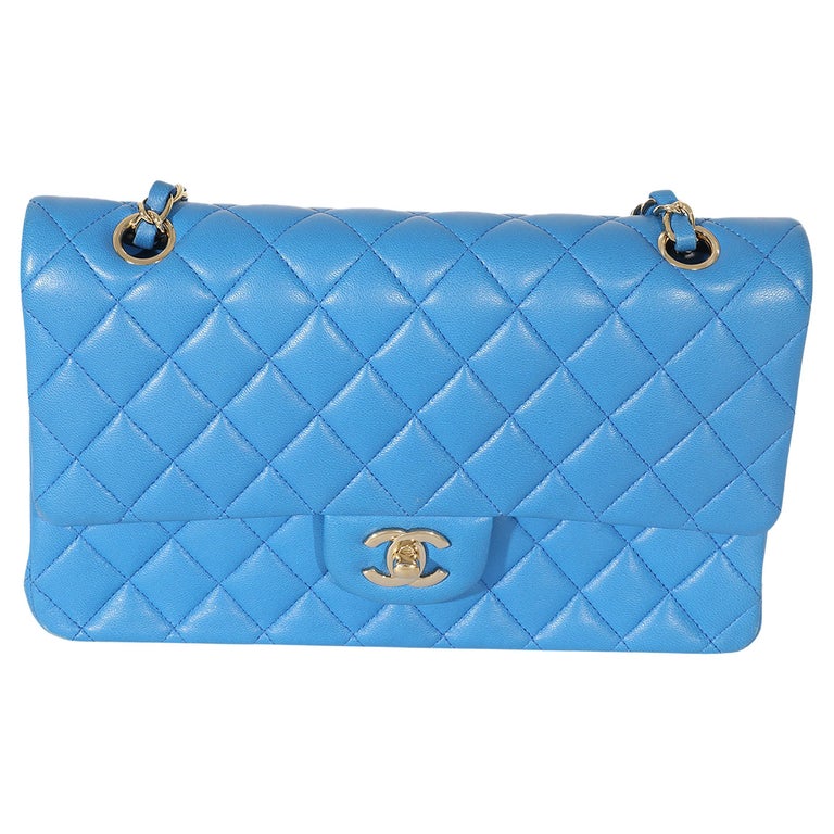 Chanel Blue Quilted Lambskin Medium Double Flap Bag For Sale at 1stDibs