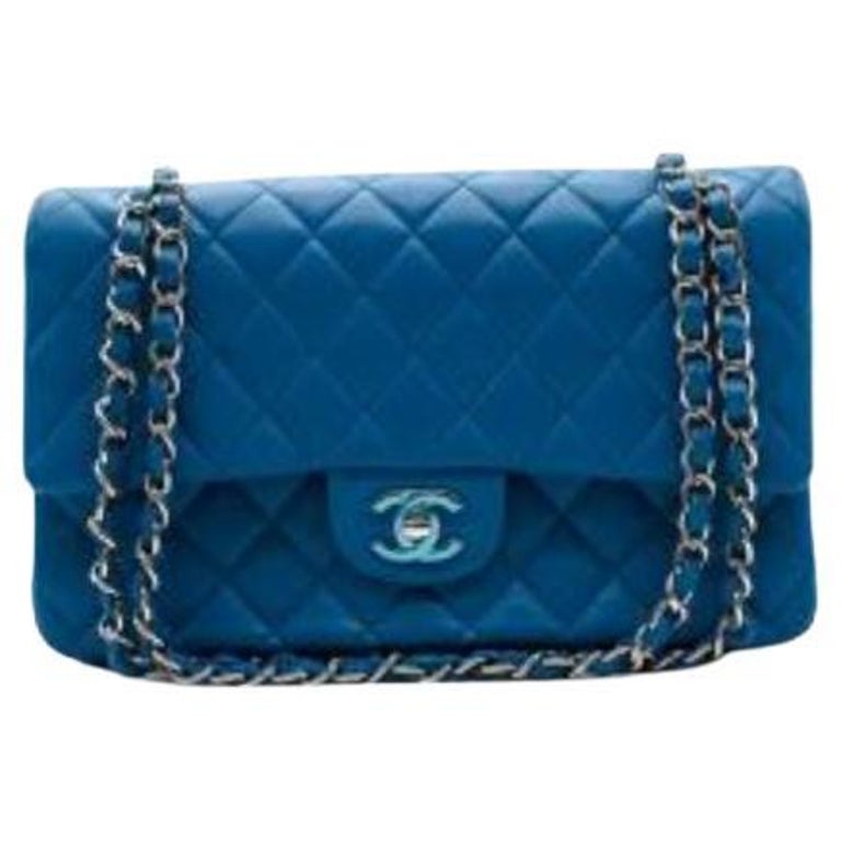 Chanel Blue Quilted Leather Classic Double Flap For Sale at 1stDibs