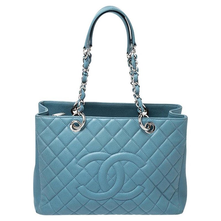Chanel Blue Quilted Leather Grand Shopper Tote For Sale at 1stDibs