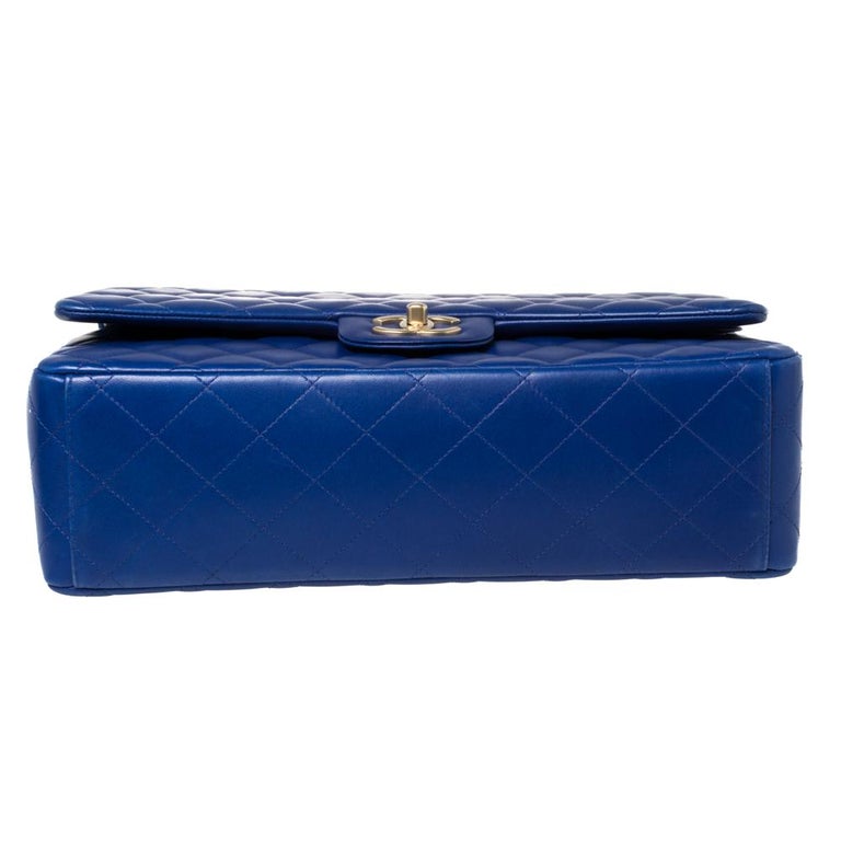 Chanel Blue Quilted Leather Maxi Classic Double Flap Bag at 1stDibs