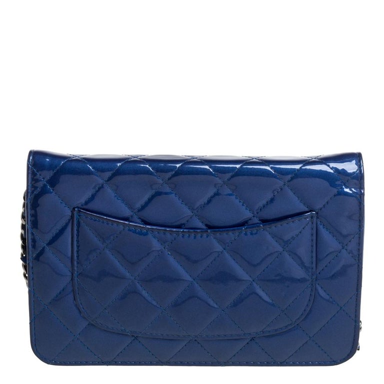 Chanel Blue Quilted Patent Leather Classic Wallet on Chain at 1stDibs