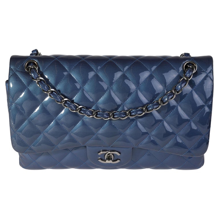 Chanel Blue Quilted Patent Leather Jumbo Classic Double Flap Bag For ...