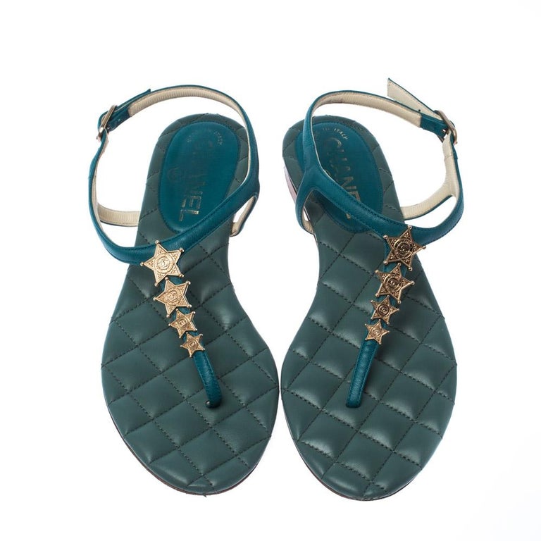 Chanel Blue Quilted Star Embellished Thong Flat Sandals Size 36 For ...