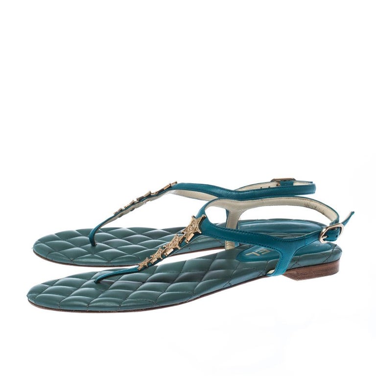 Chanel Blue Quilted Star Embellished Thong Flat Sandals Size 36 For ...