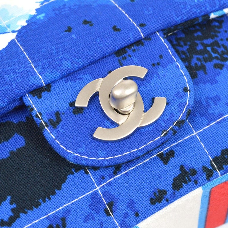 CHANEL Blue Red White Water Wave Silver Hardware Medium Shoulder Flap ...