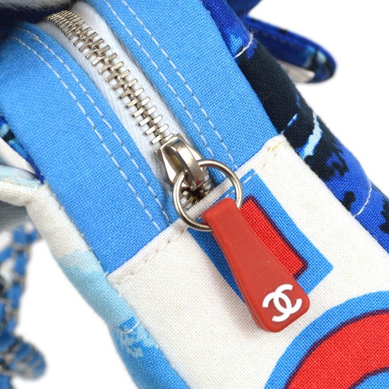 CHANEL Blue Red White Water Wave Silver Hardware Medium Shoulder Flap ...