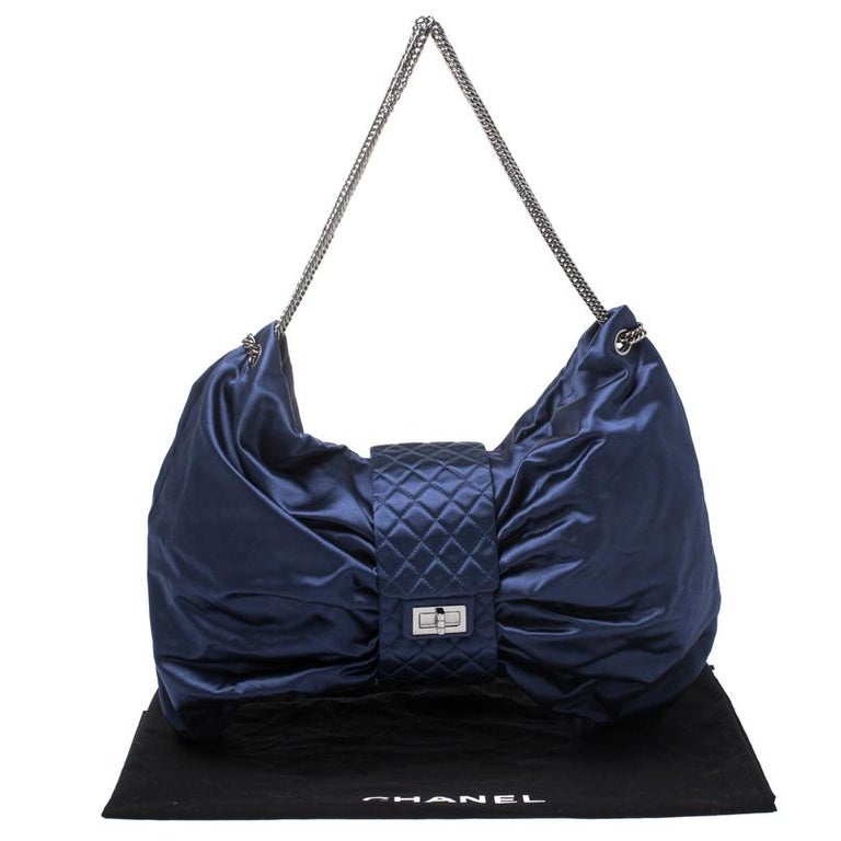Chanel Blue Satin 2.55 Ribbon Shoulder Bag at 1stDibs