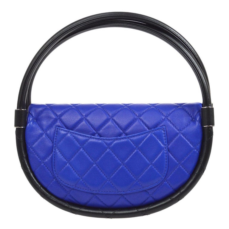 CHANEL Blue Sheepskin Quilted Leather Silver Small Hula Hoop Top Handle ...
