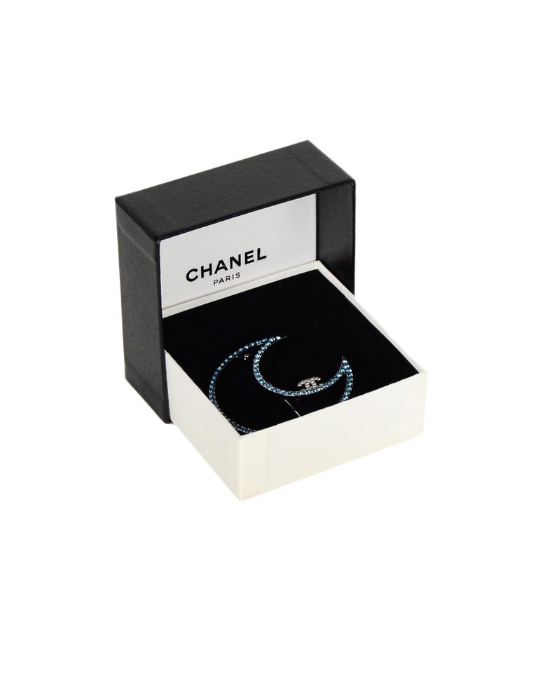 Chanel Blue and Silver Crystal Moon CC Brooch at 1stDibs | chanel moon ...