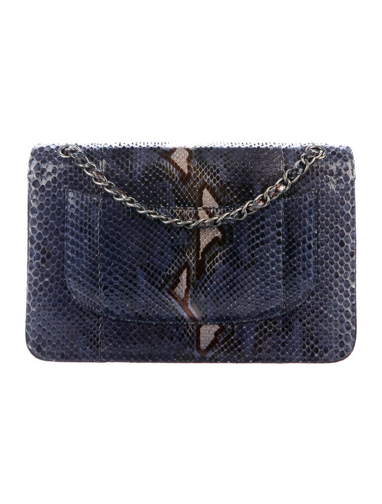 Chanel Blue Snakeskin Exotic Leather Large Evening Shoulder Flap Bag at ...