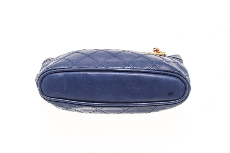 Chanel Blue Stitch Leather Chain Bucket Shoulder Bag at 1stDibs