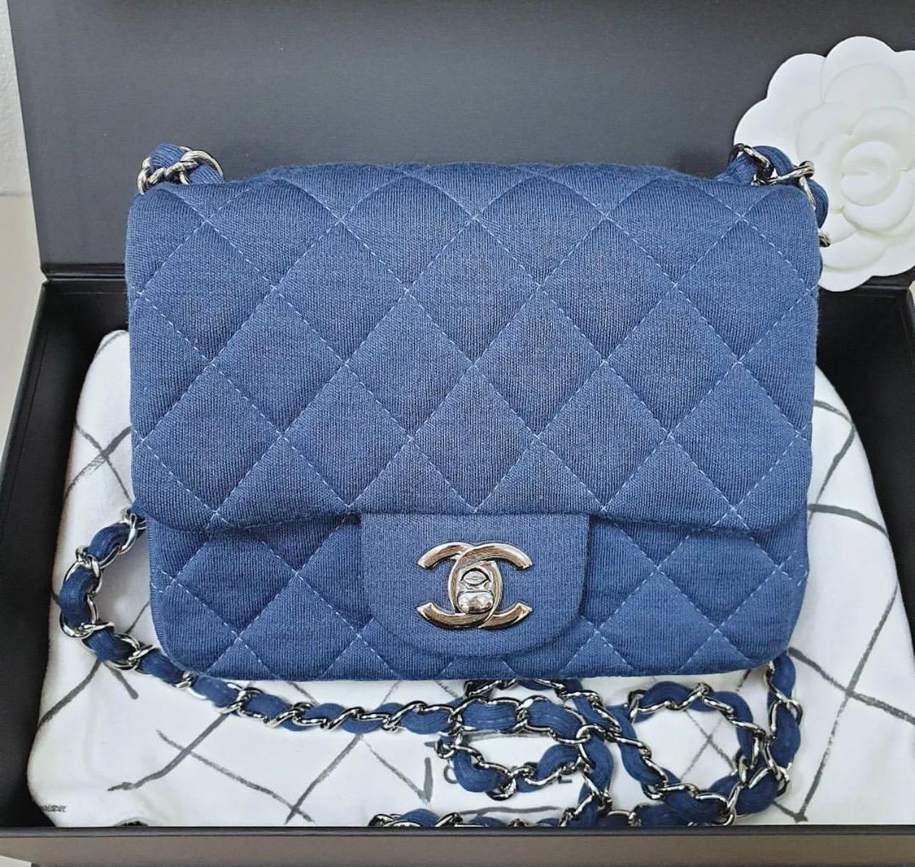 Chanel Blue Textile Mini Flap Bag For Sale at 1stDibs