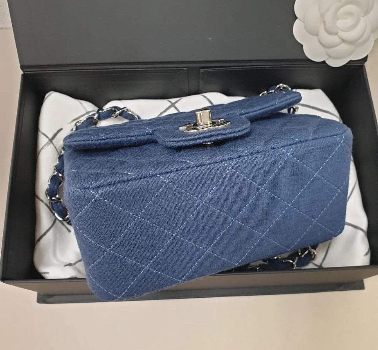 Chanel Blue Textile Mini Flap Bag For Sale at 1stDibs