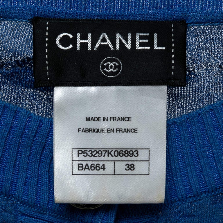 Chanel Blue Textured Knit Long Sleeve Mini Dress M For Sale at 1stDibs