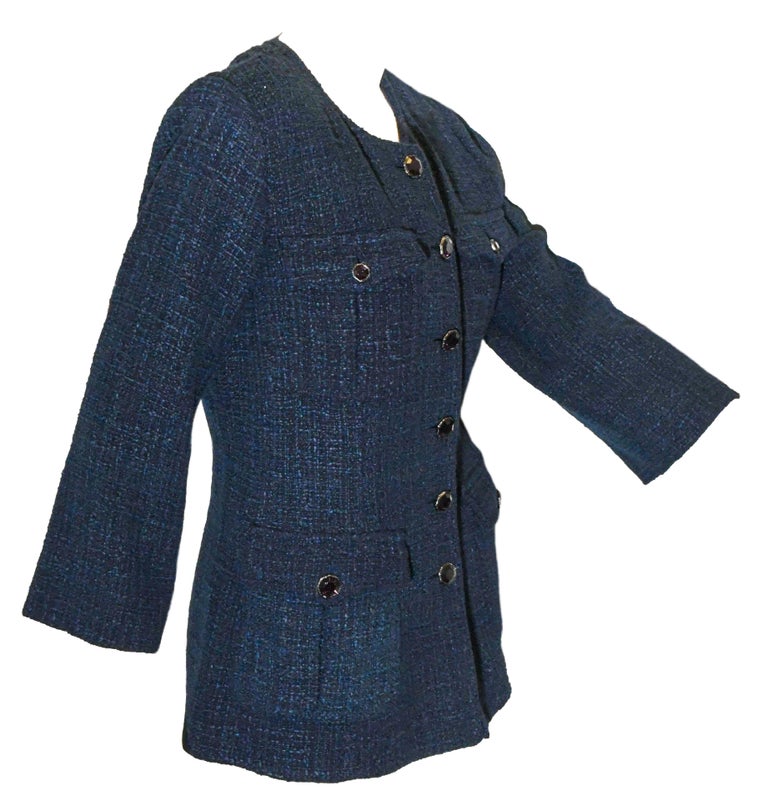 Chanel Blue Tweed Jacket With Four Front Flap Pockets 50 EU at 1stDibs