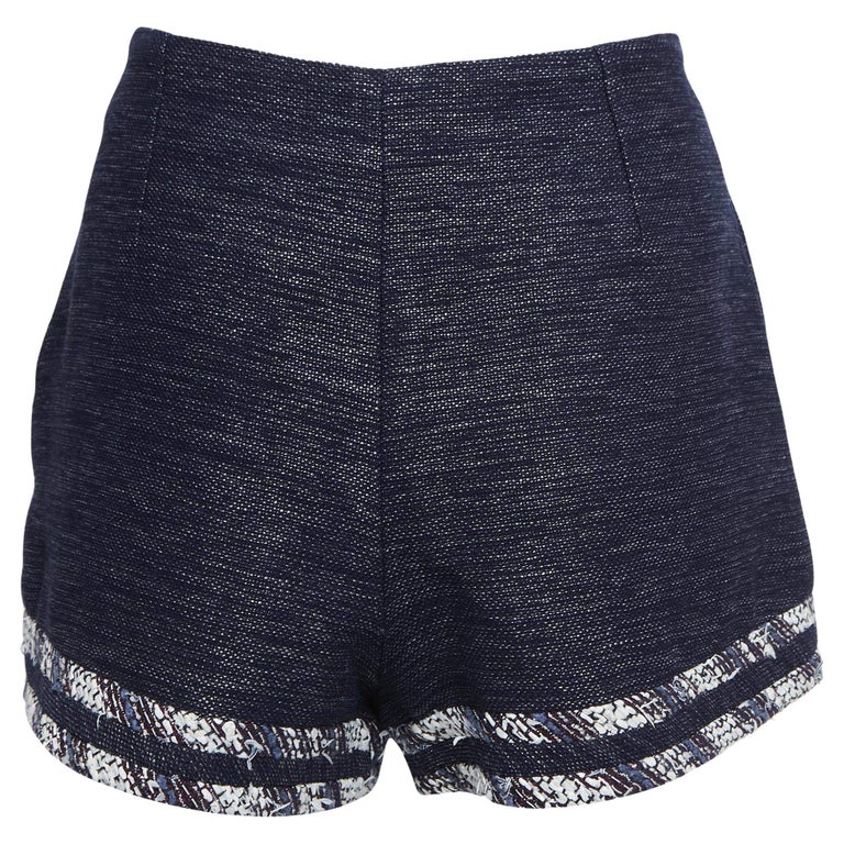 Chanel Blue Tweed Shorts M For Sale at 1stDibs