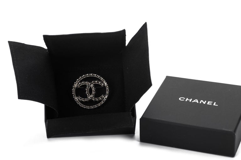 Chanel BNIB Silver CC Logo Round Pin For Sale at 1stDibs