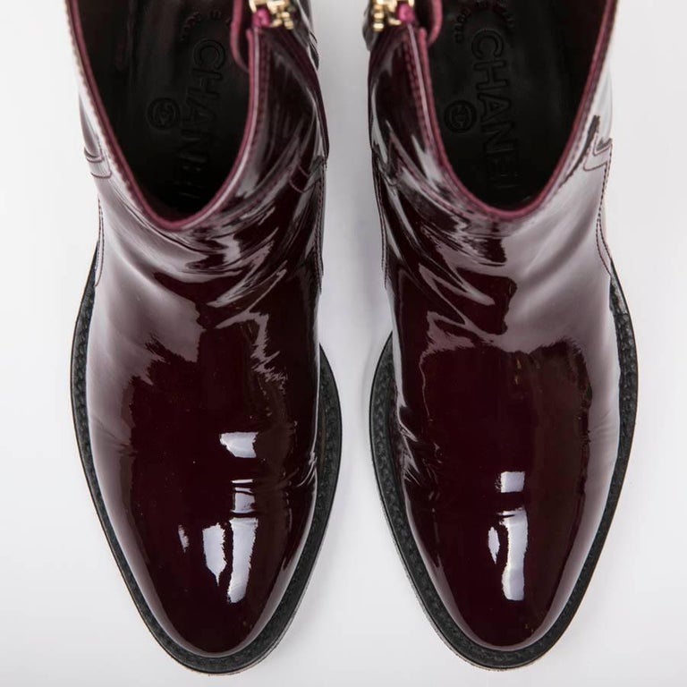 CHANEL Boots in Burgundy Patent Leather Size 37FR at 1stDibs