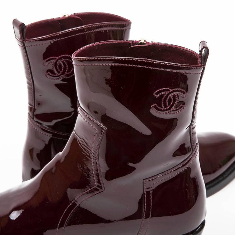 CHANEL Boots in Burgundy Patent Leather Size 37FR at 1stDibs