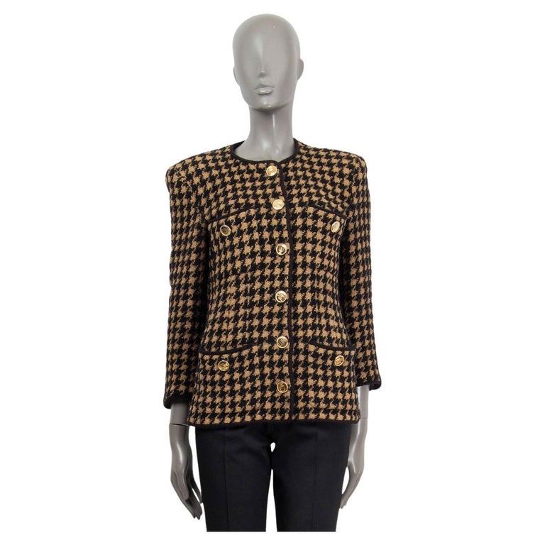 CHANEL BOUTIQUE black and beige wool HOUNDSTOOTH KNIT Jacket 38 S at ...