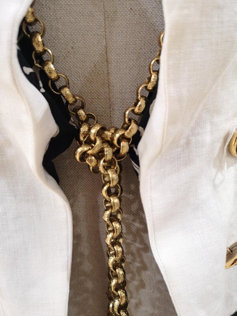 Chanel Boutique white and black linen gold chain jacket For Sale at 1stDibs