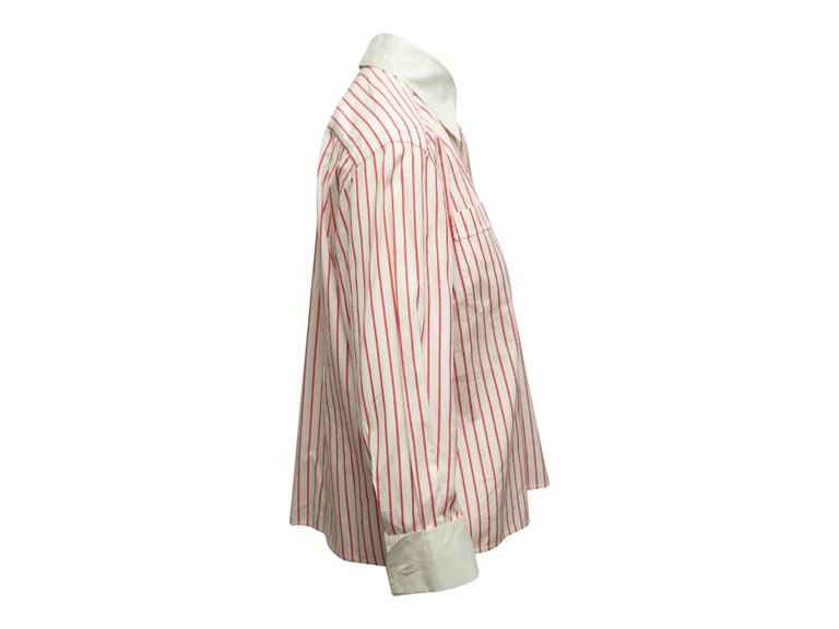 Chanel Boutique White and Red Striped Button-Up at 1stDibs