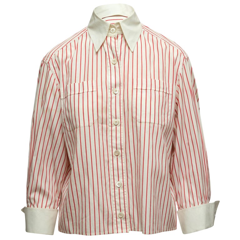 Chanel Boutique White and Red Striped Button-Up at 1stDibs