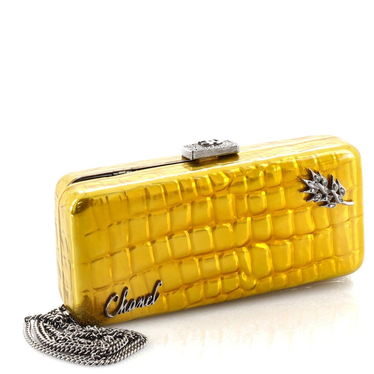 Chanel Box Chain Minaudiere Embellished Crocodile Embossed Patent Small ...