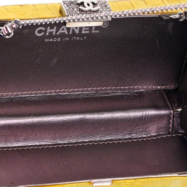 Chanel Box Chain Minaudiere Embellished Crocodile Embossed Patent Small ...
