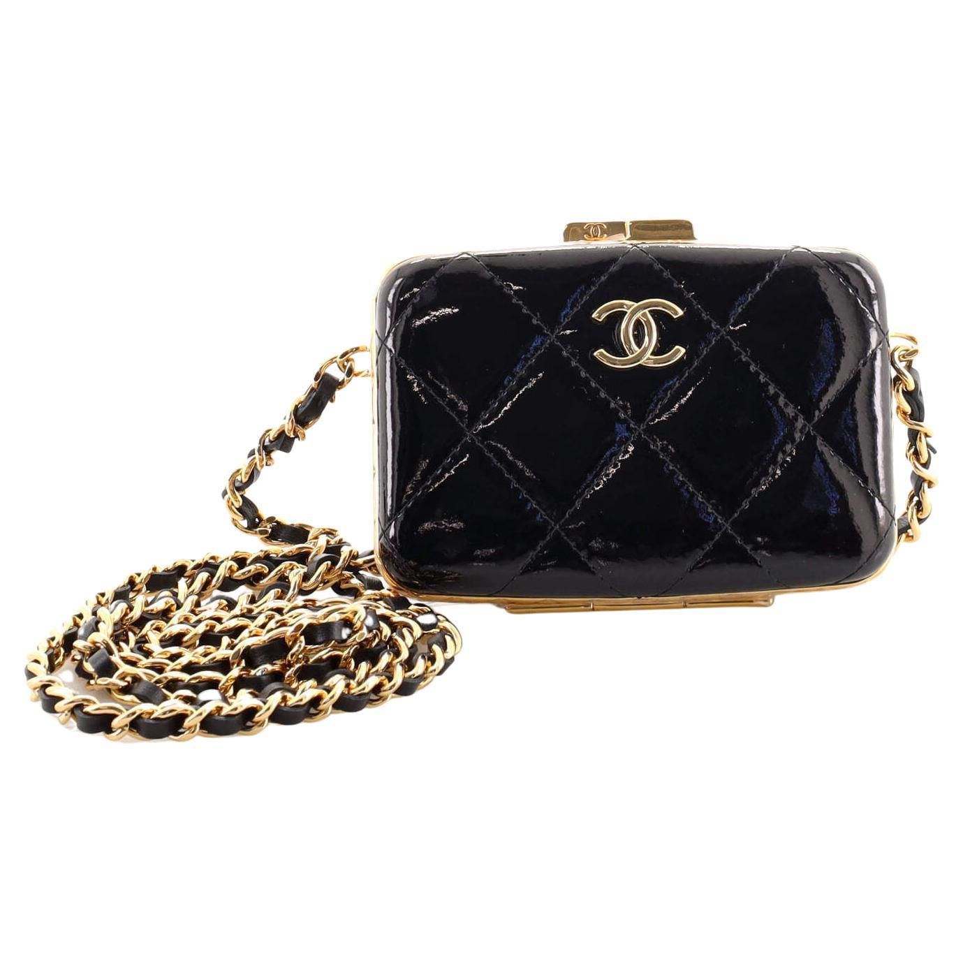 Chanel Box With Chain Quilted Patent Small For Sale at 1stDibs
