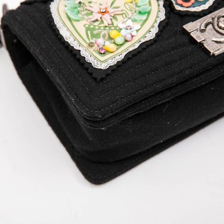 Chanel "Boy" Bag in Black Boiled Wool with Embroidered Patches at ...