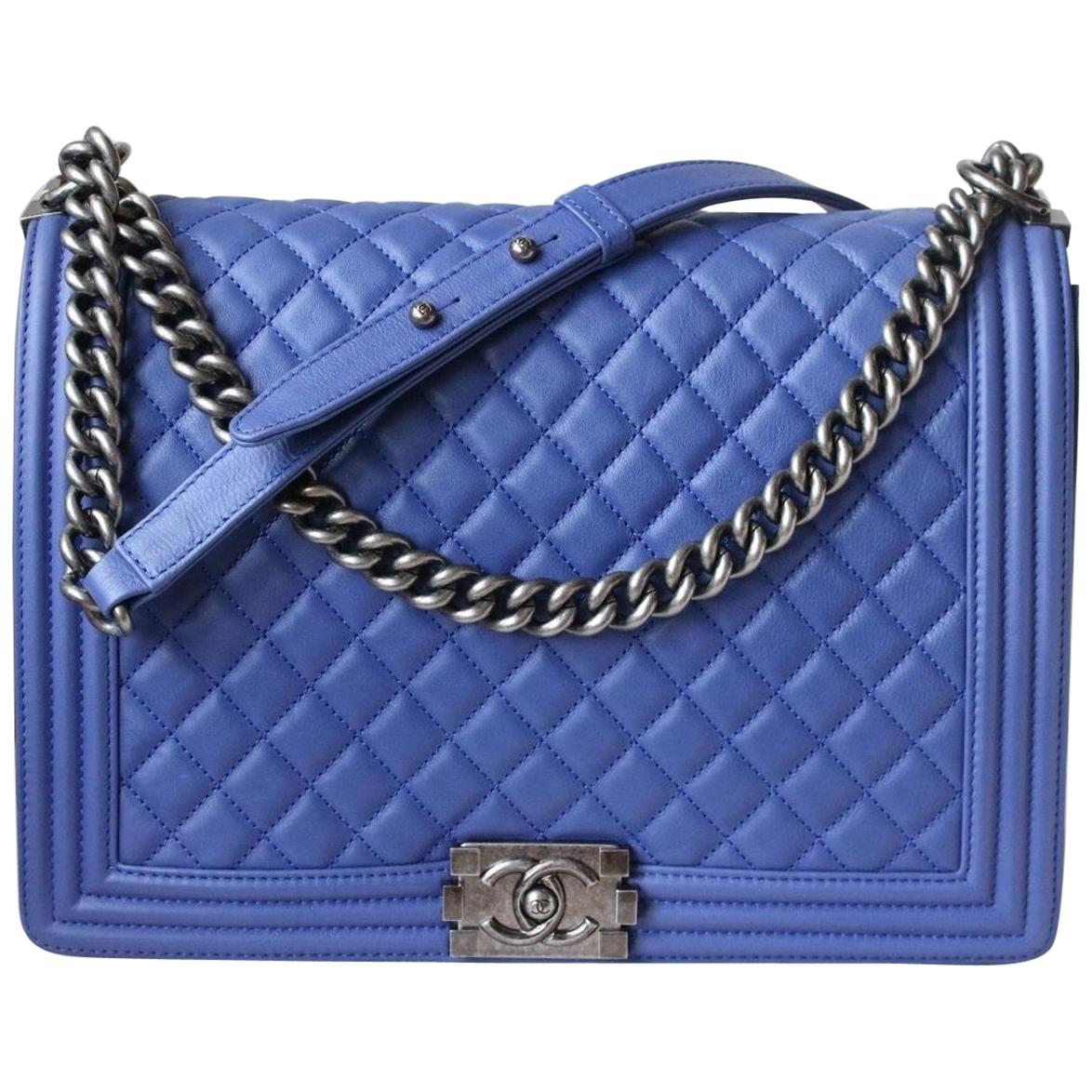 Chanel Boy Blue Large Flap Quilted Grained Calfskin Bag at 1stDibs