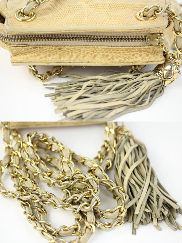 Chanel Boy Camera Quilted Lizard Chain 217004 Beige Leather Shoulder ...