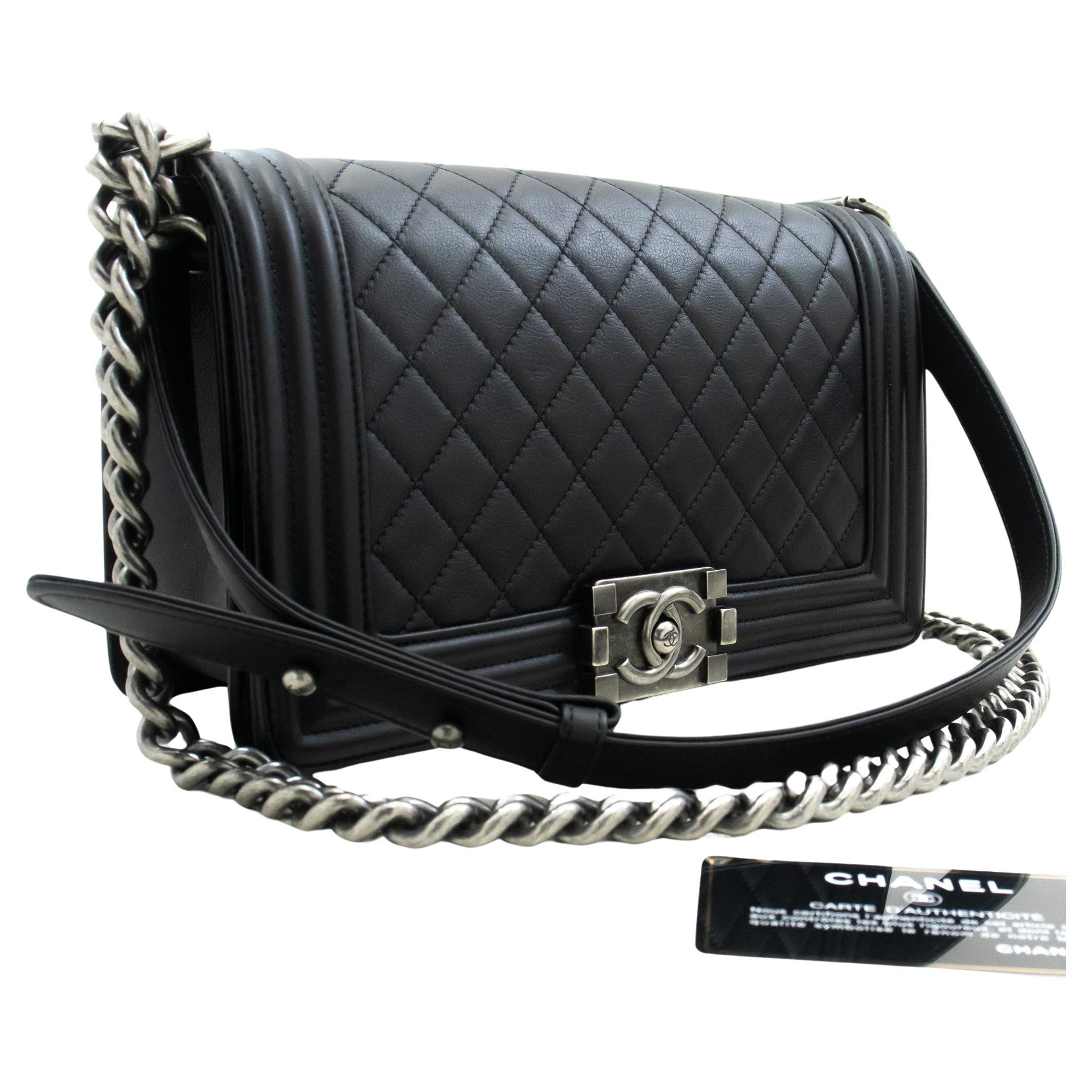 CHANEL Classic Large 11" Chain Shoulder Bag Flap Lambskin Black For ...