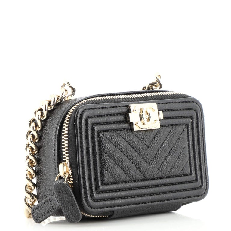 Chanel Boy Clutch with Chain Quilted Caviar For Sale at 1stDibs