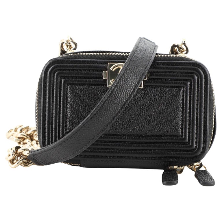 Chanel Boy Clutch with Chain Quilted Caviar at 1stDibs
