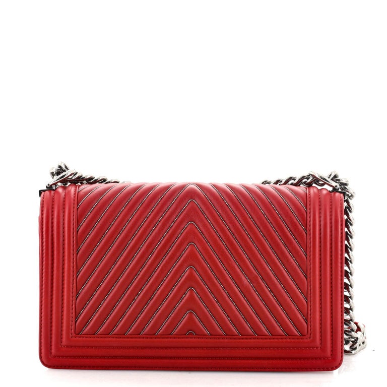 Chanel Boy Flap Bag Chevron Calfskin with Micro Chain Detail Old Medium ...