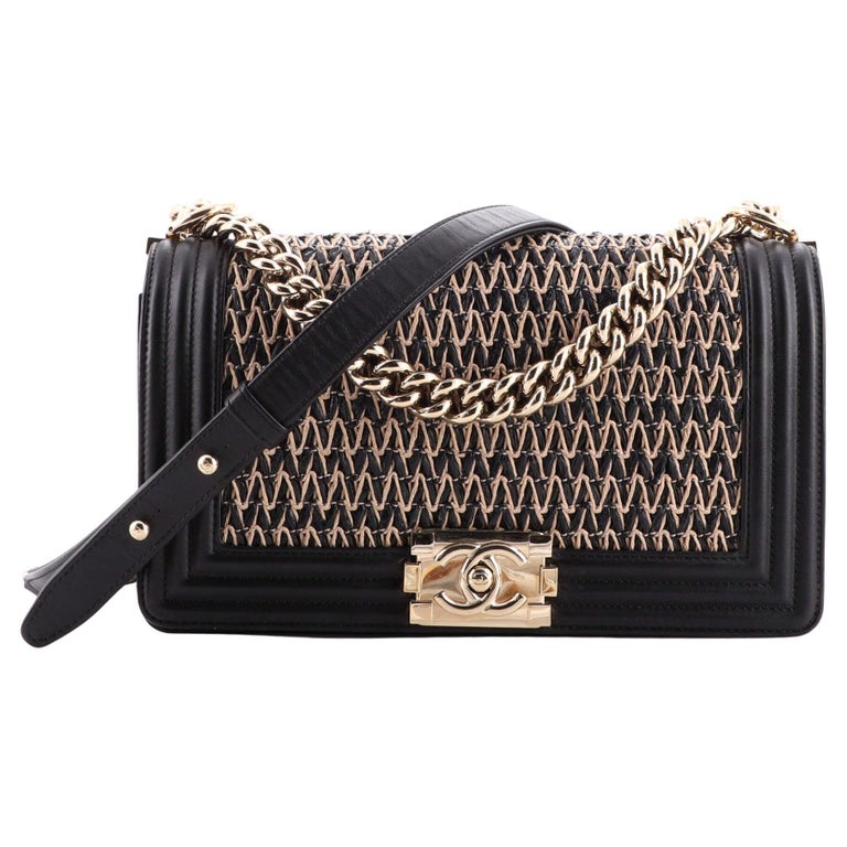 Chanel Boy Flap Bag Chevron Woven Raffia and Leather Old Medium For ...