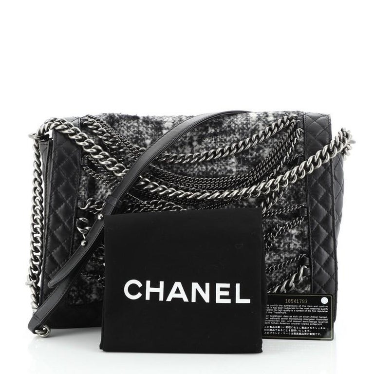 Chanel Boy Flap Bag Enchained Tweed XL at 1stDibs